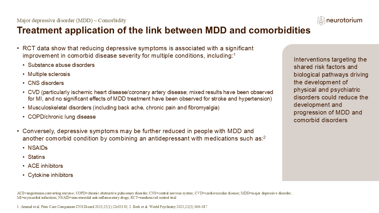 Treatment application of the link between MDD and comorbidities ...