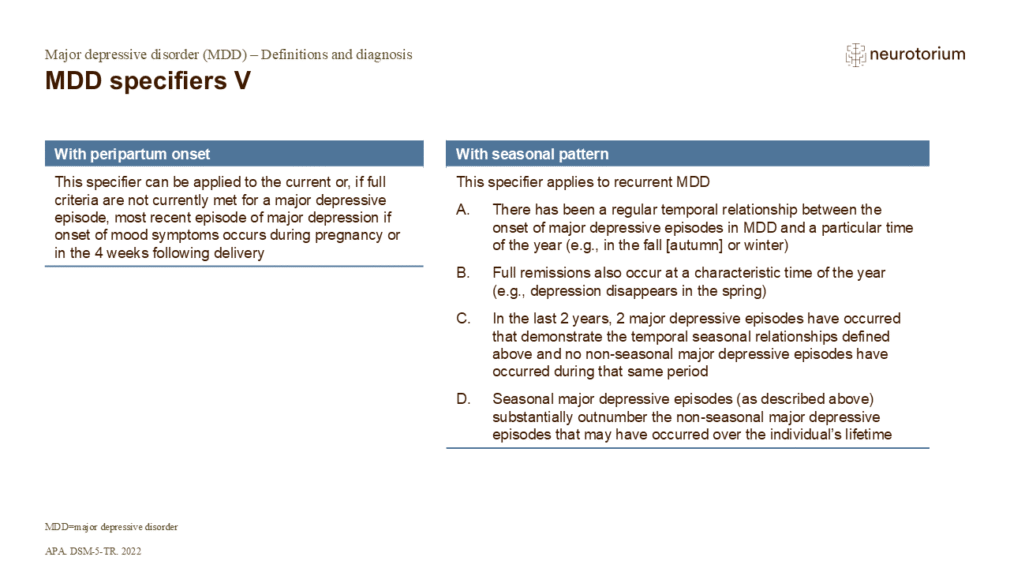 MDD specifiers V - Neurotorium