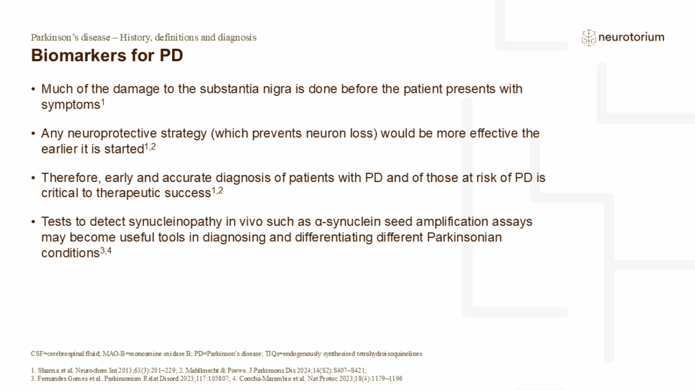 Biomarkers for PD - Neurotorium